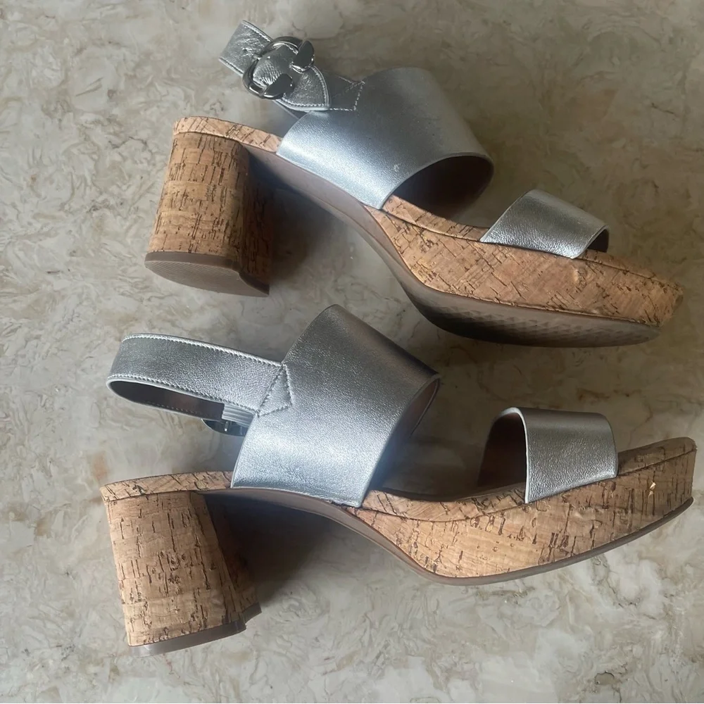 AEROSOLES | Shoes | Aerosoles Metallic Silver Sandals With Cork Block ...